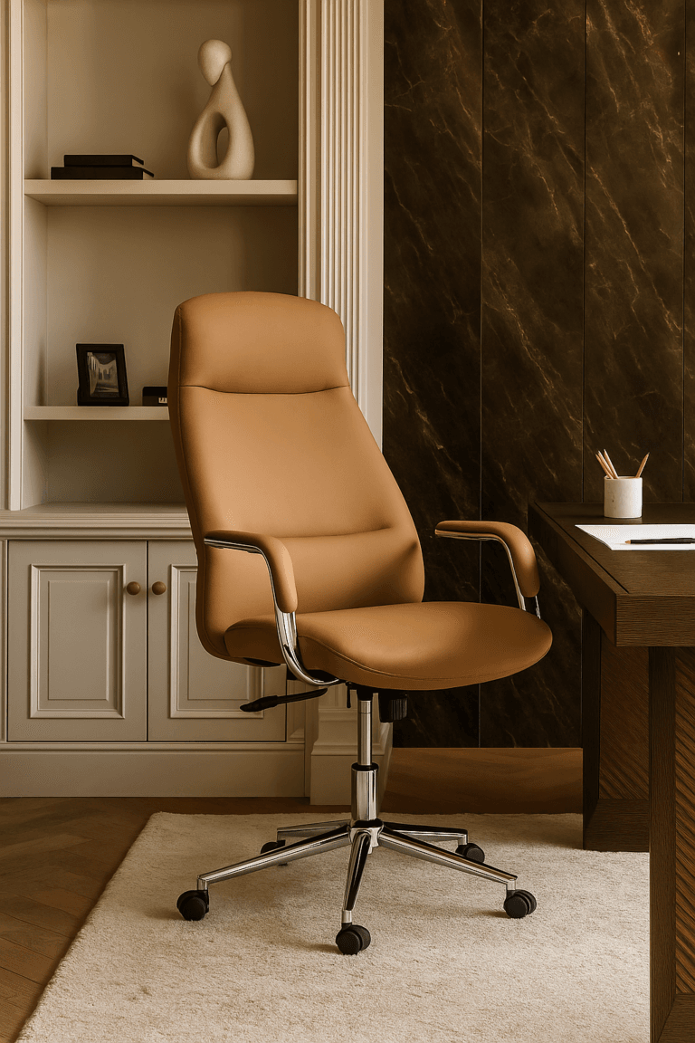 Discovery Office Chair – High Back Ergonomic Executive Chair In Tan Leather